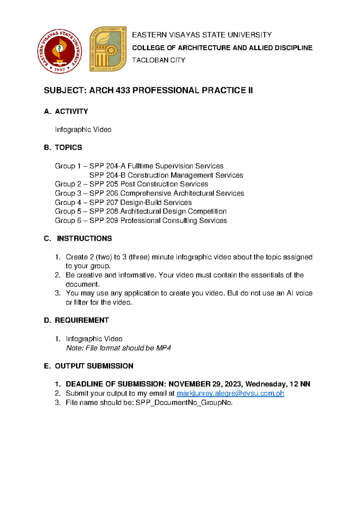 Infographic- Activity - SUBJECT: ARCH 433 PROFESSIONAL PRACTICE II A ...