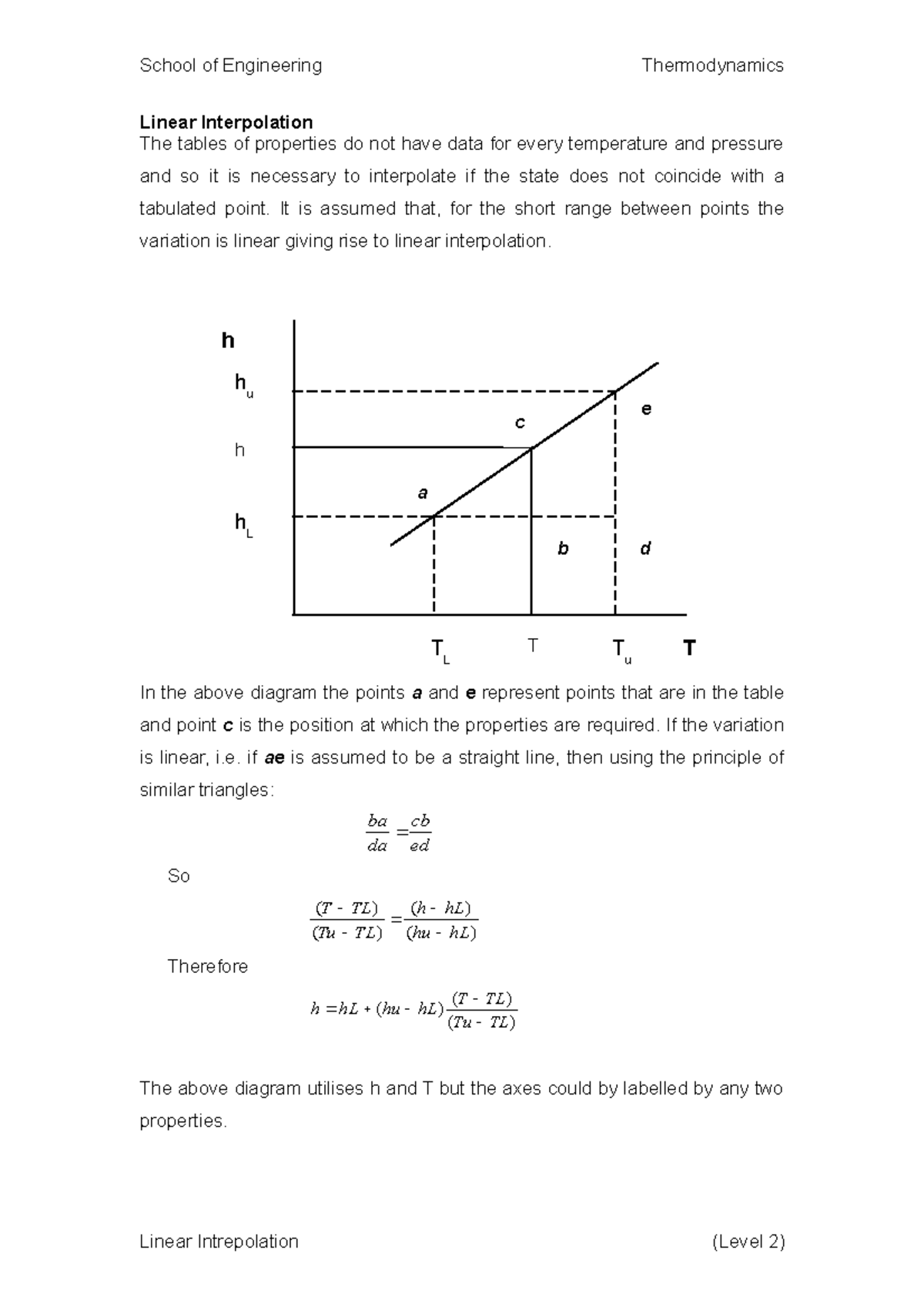 Linear Interpolation It Is Assumed That For The Short Range Between