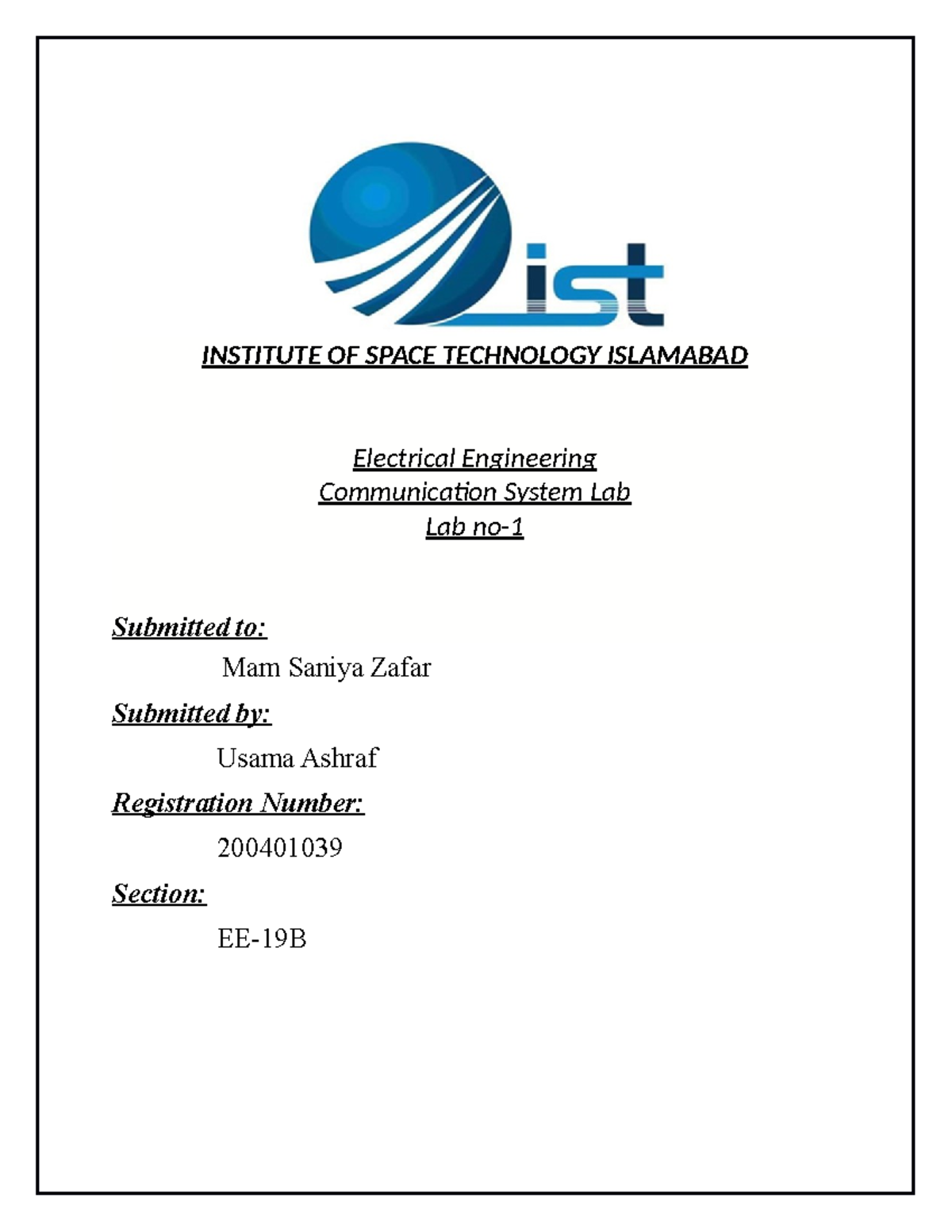 Cs%20Lab%20Report - INSTITUTE OF SPACE TECHNOLOGY ISLAMABAD Electrical ...