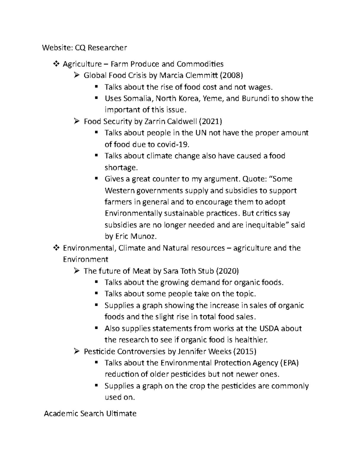 Eng Comp 2 module 2 2-4 assignment - Website: CQ Researcher Agriculture ...