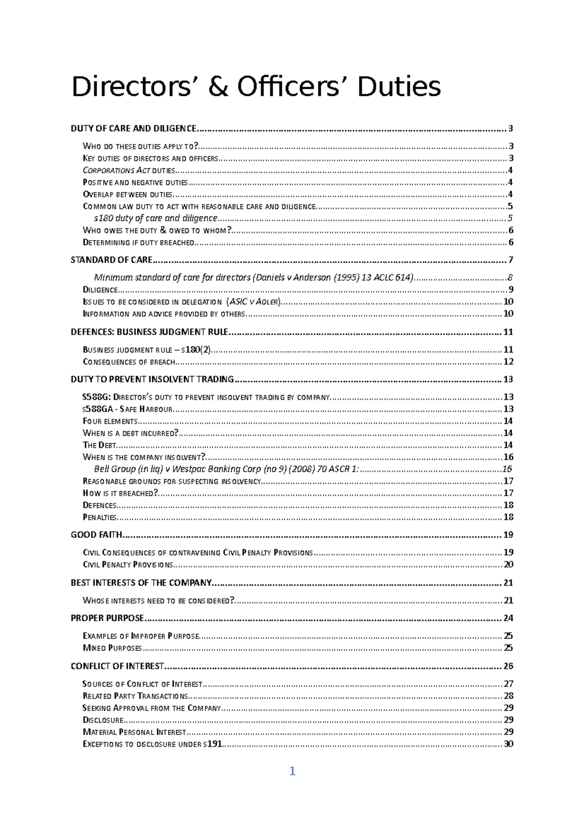 Directors' and Officers' Duties - Directors’ & Officers’ Duties DUTY OF ...