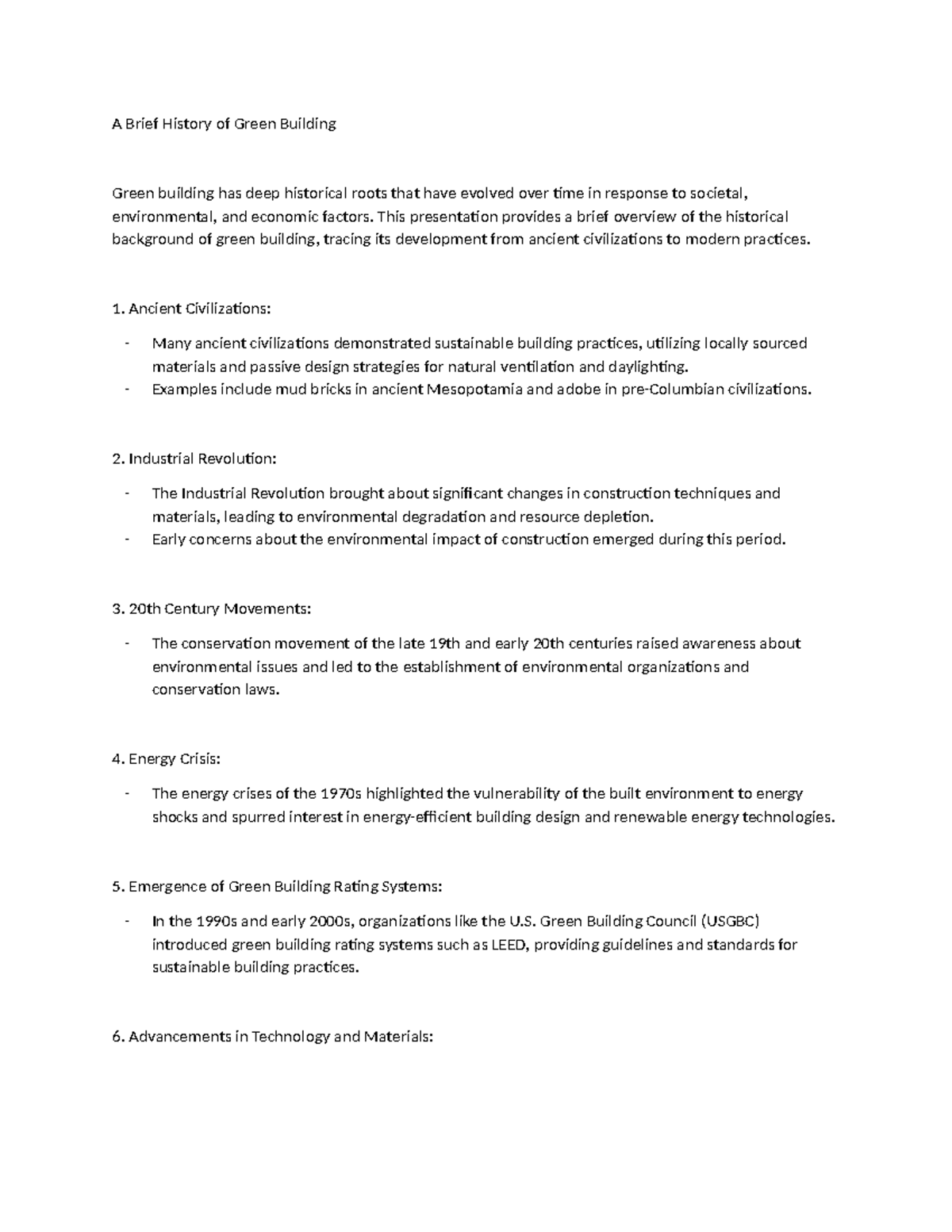 A Brief History of Green Building - This presentation provides a brief ...