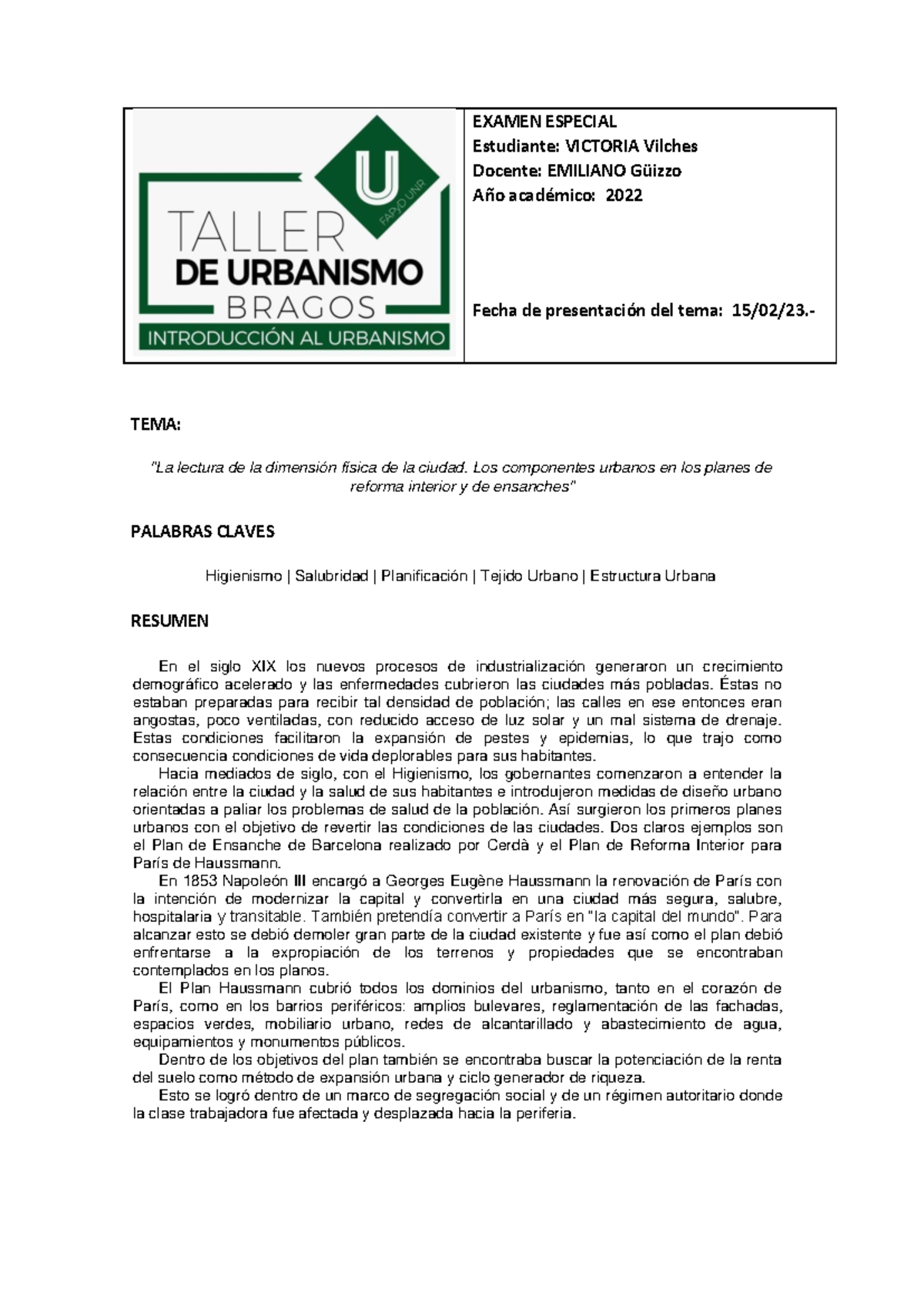 Hoja Base Especial Vilches - EXAMEN ESPECIAL Estudiante: VICTORIA ...