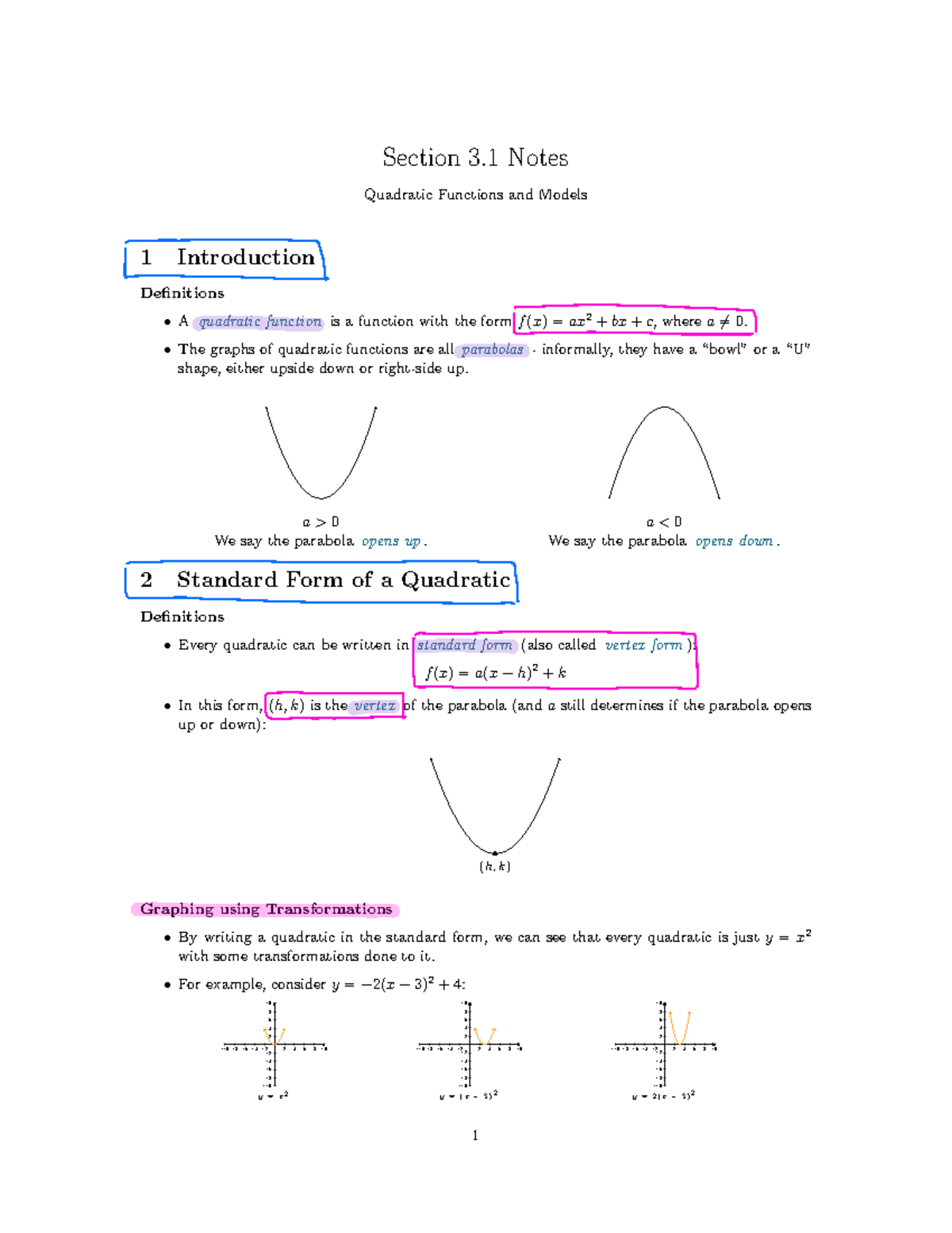 Quadratic functions and models - The graphs of quadratic functions are ...