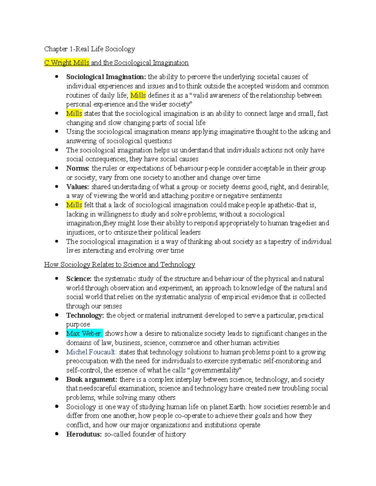 Socio 203 notes - Chapter 1-Real Life Sociology C Mills and the ...