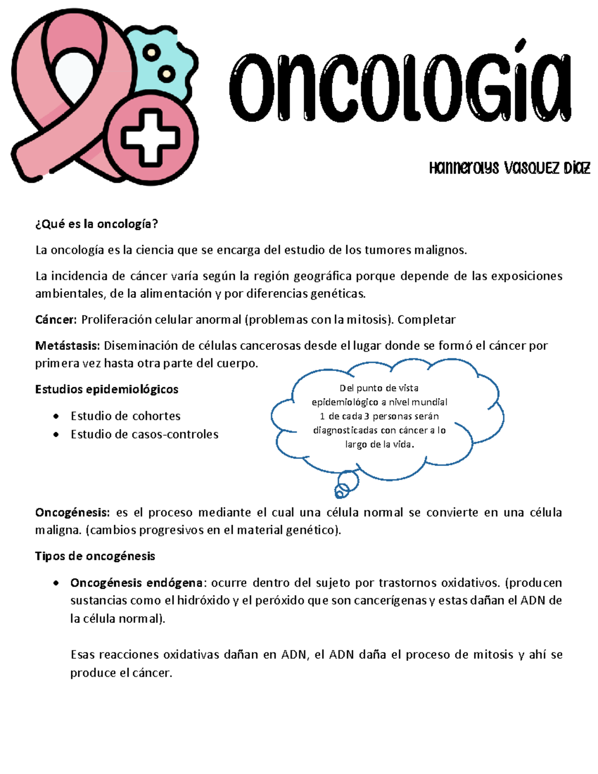 Resumen 1er parcial de oncologia Dr. Angel Taveras - ¿Qué es la ...