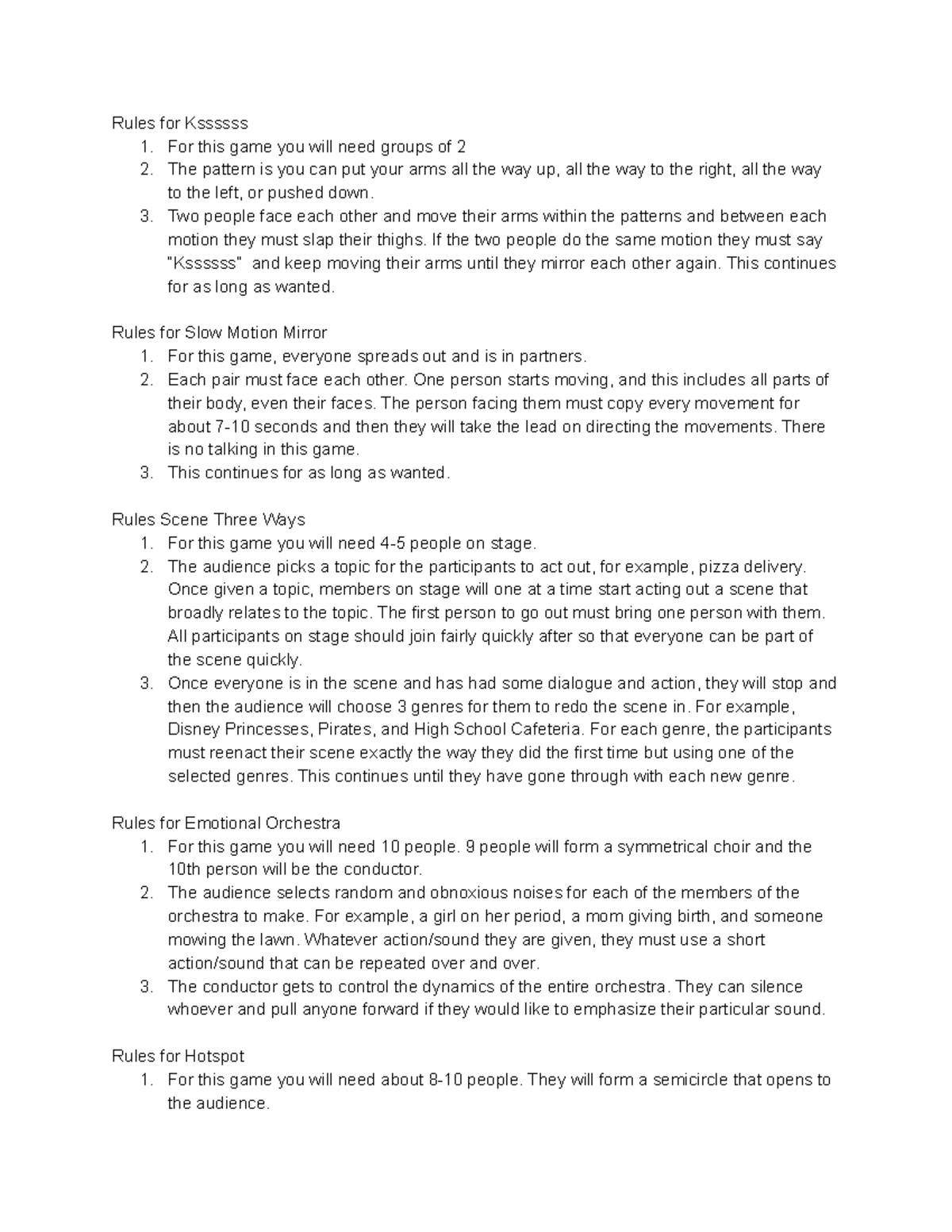 Improvisation Games - The instructor for this course was Amanda ...