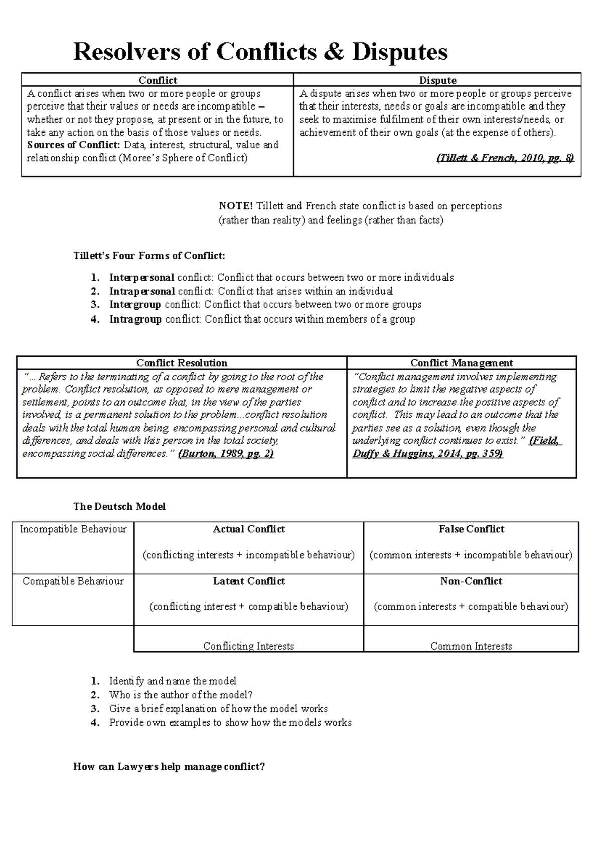 Conflict & Disputes Lecture Notes - Resolvers of Conflicts & Disputes ...
