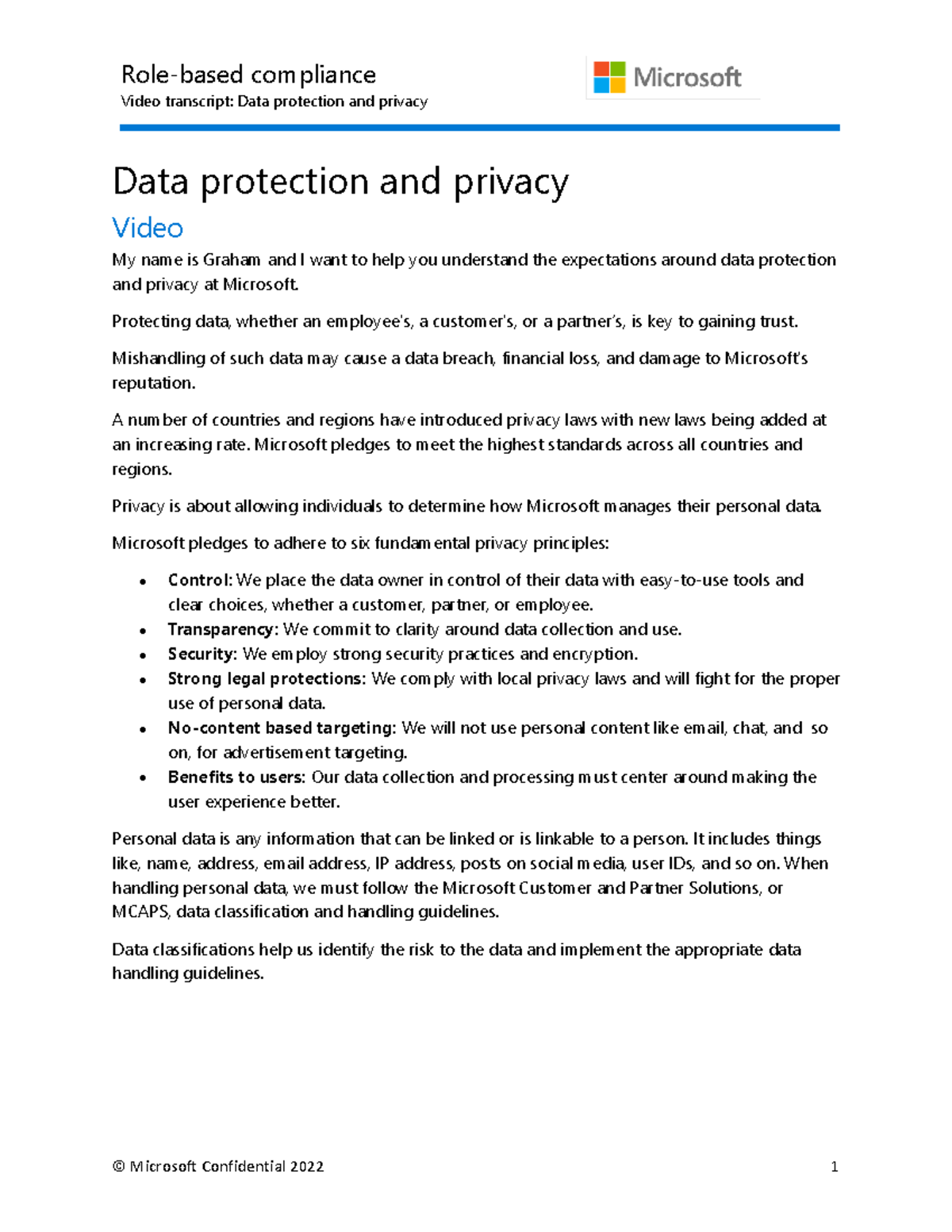 RBC Data protection and privacy - transcript - Role-based compliance ...