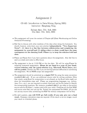 SP23 412 Homework 1 Solution - Assignment 1 CS 412: Introduction to Data Mining (Spring 2023 ...