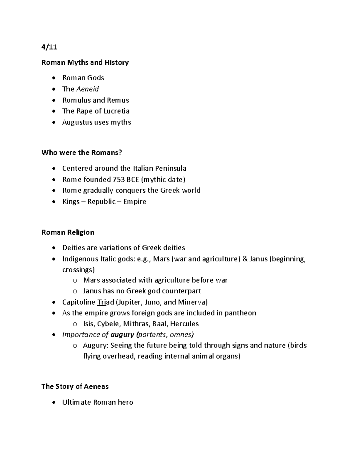 Rome and Theater - 4/ Roman Myths and History Roman Gods The Aeneid ...