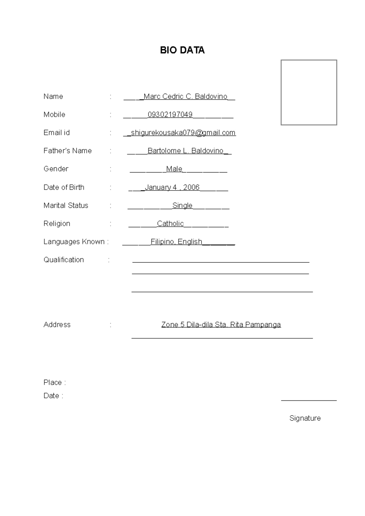 Document 14 290484813409570 - Intermediate Accounting I - BIO DATA Name ...