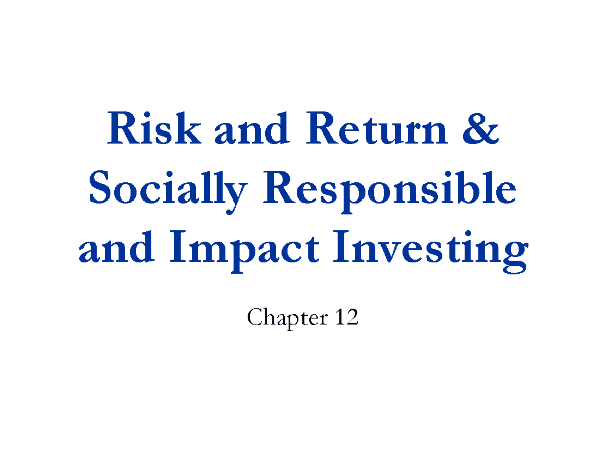 FNCE101 Chap012 - Notes for chapter 12 - Risk and Return & Socially ...