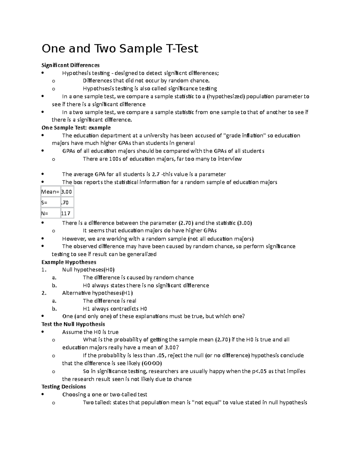 One and Two Sample T - USU - One and Two Sample Significant Differences ...