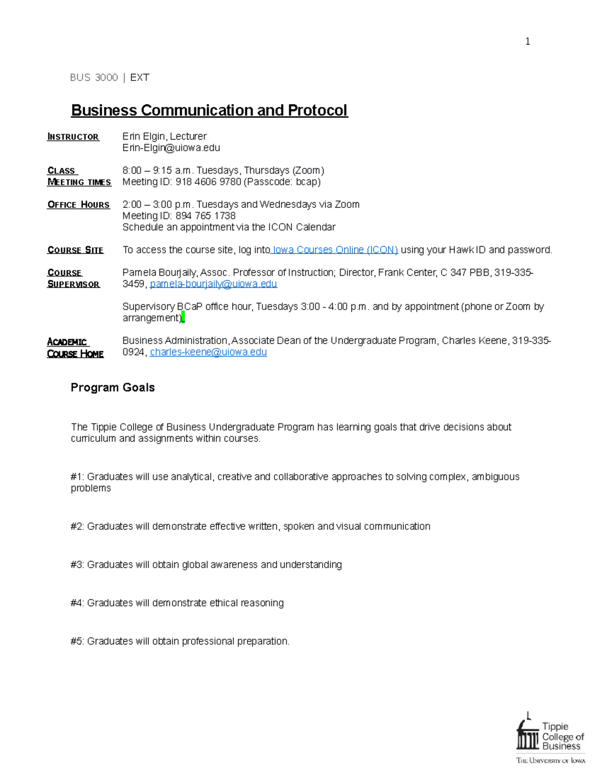 Business Communication and Protocol Syllabus - BUS 3000 | EXT Business ...