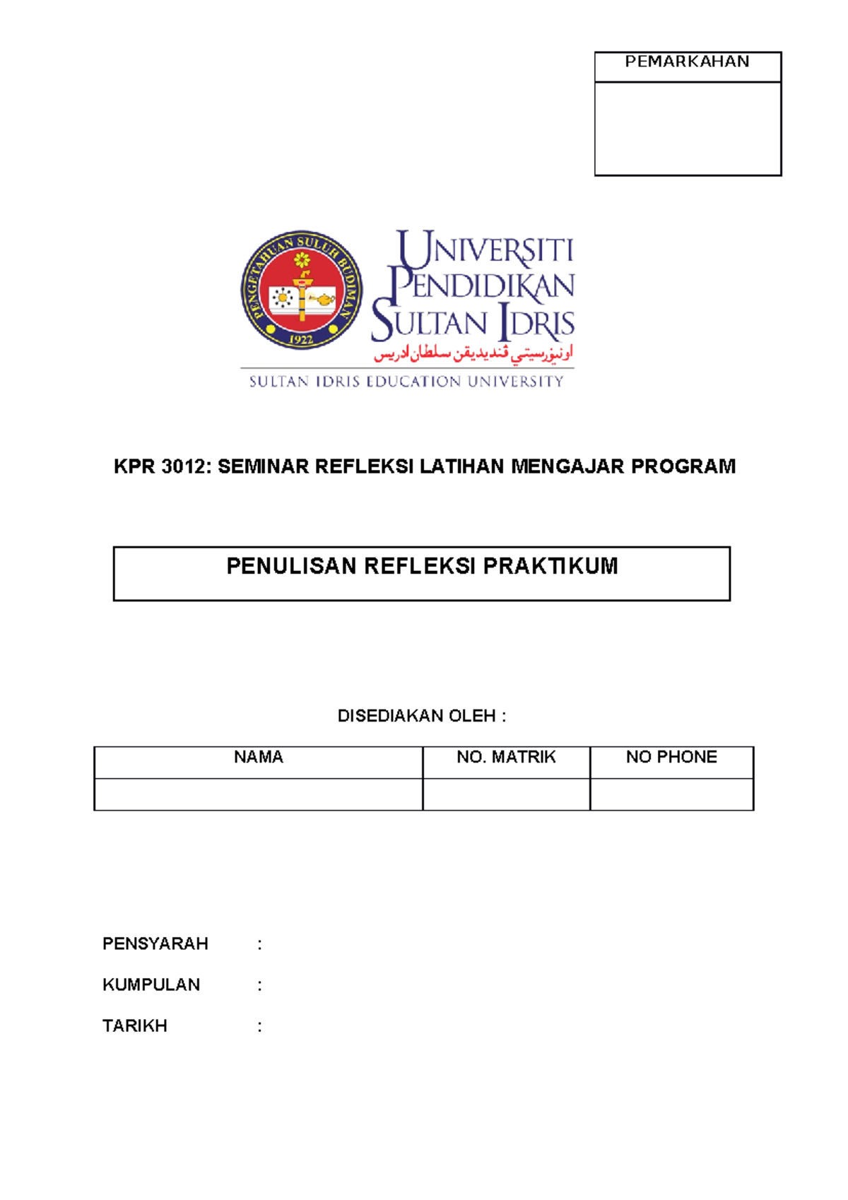 Contoh 1 Tugasan 1 - Tentang refleksi - KPR 3012: SEMINAR REFLEKSI ...