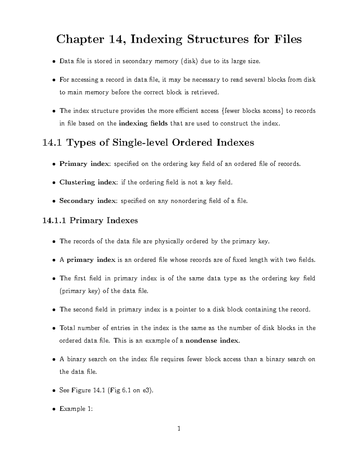 Cs410 notes ch14 - Chapter 14, Indexing Structures for Files Data file ...