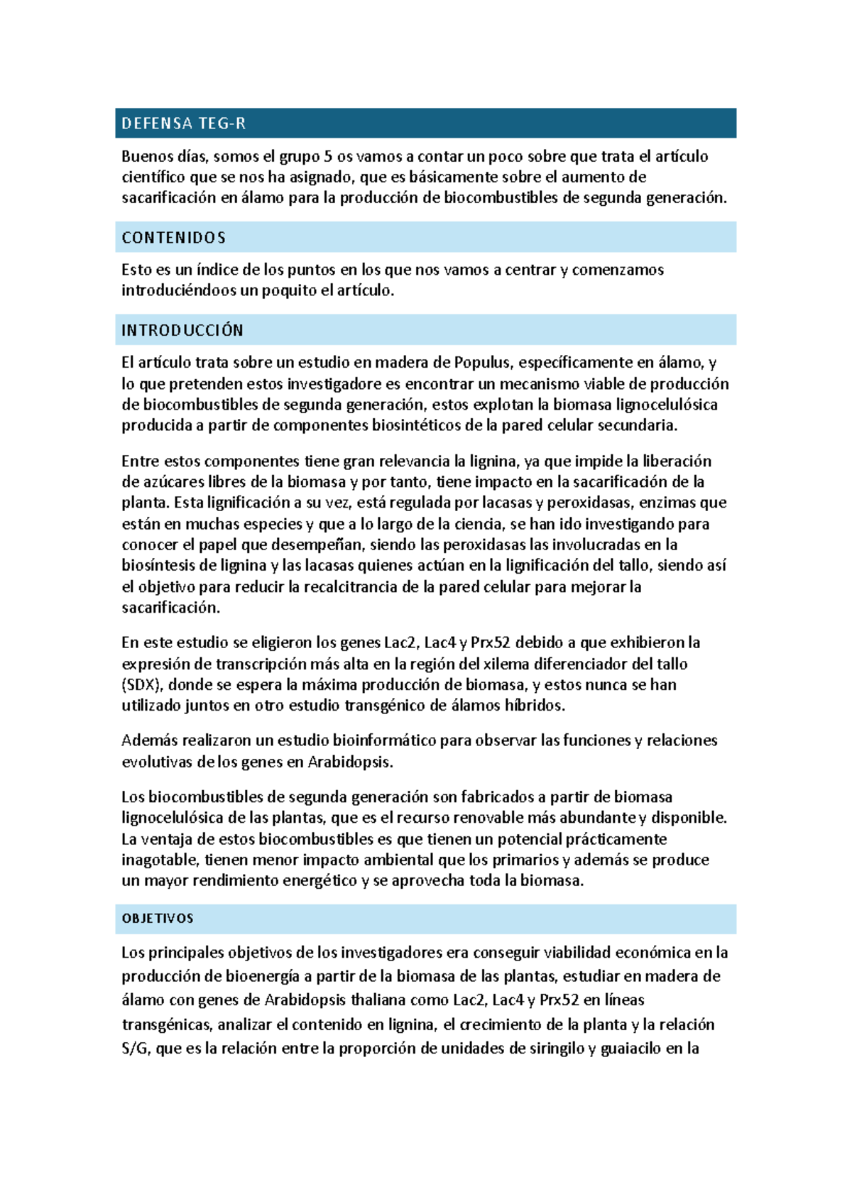Defensa TEG-R - DEFENSA TEG-R Buenos días, somos el grupo 5 os vamos a ...