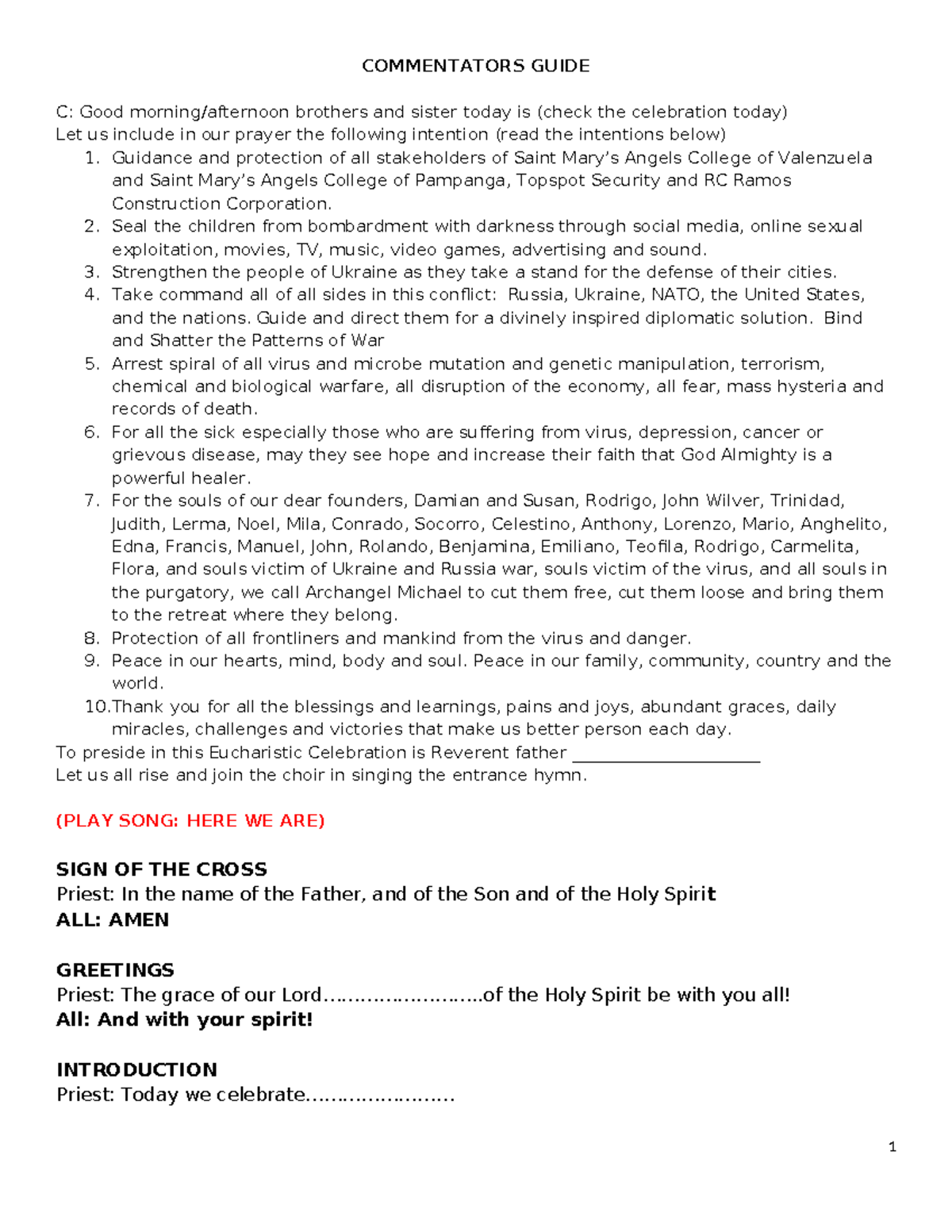 Commentators- Guide - COMMENTATORS GUIDE C: Good morning/afternoon ...