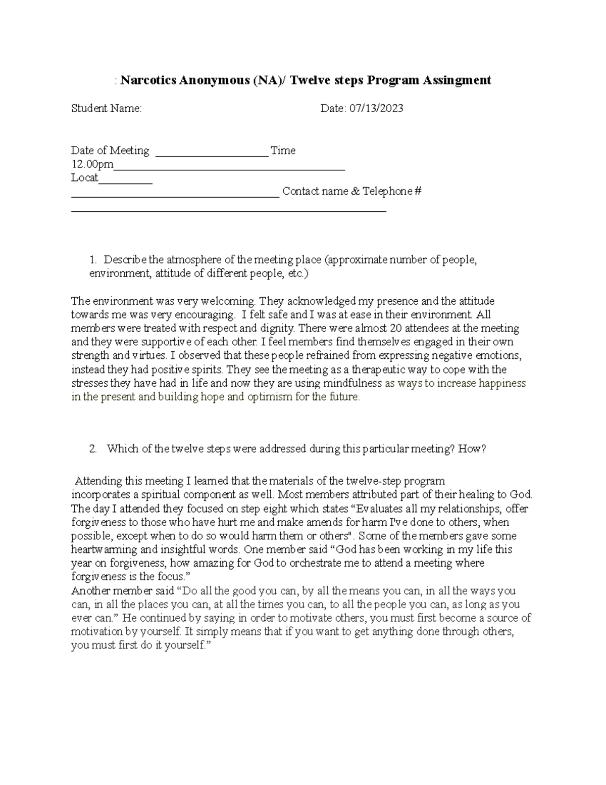 This Narcotics Anonymous Form stud - : Narcotics Anonymous (NA)/ Twelve ...