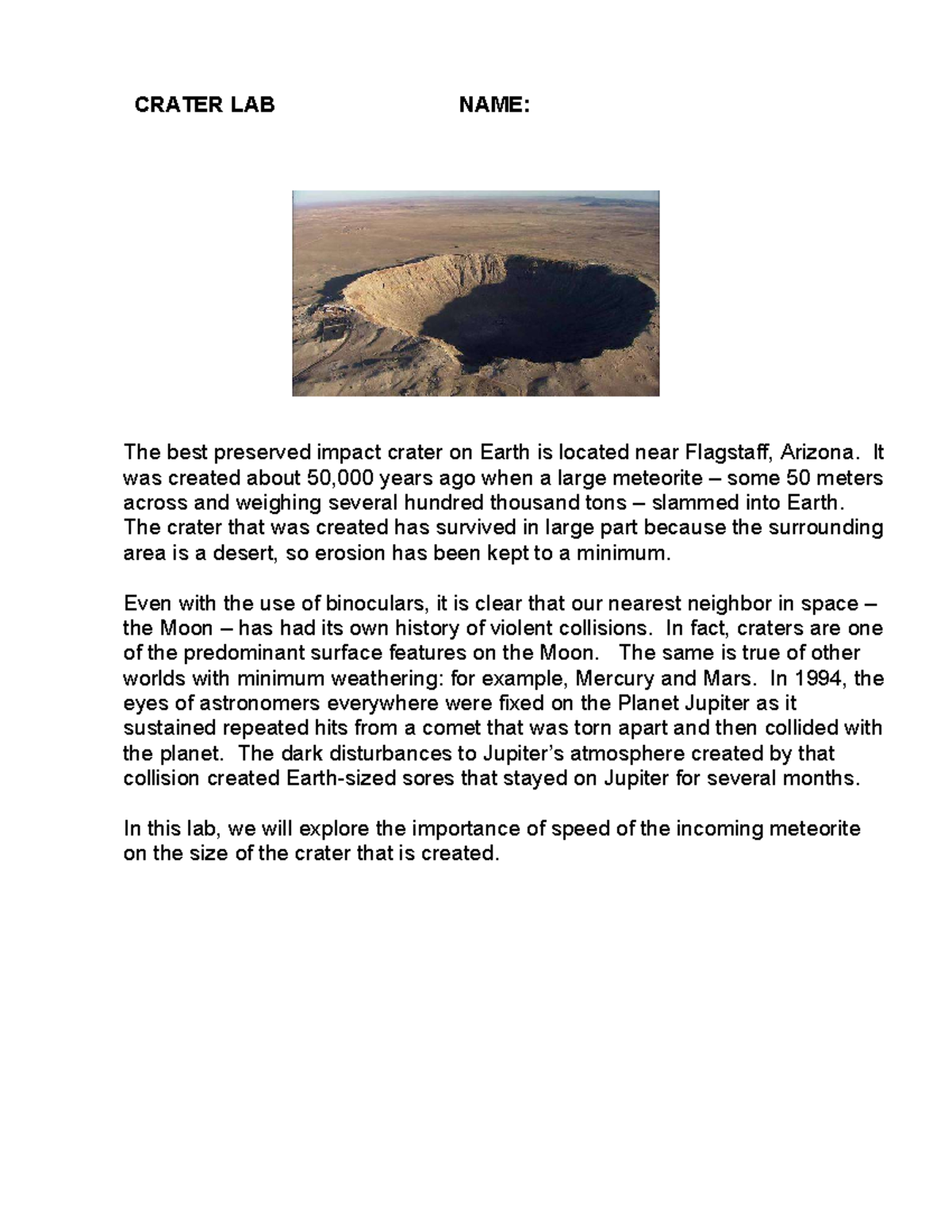 Crater Lab - N/A - CRATER LAB NAME: The best preserved impact crater on ...
