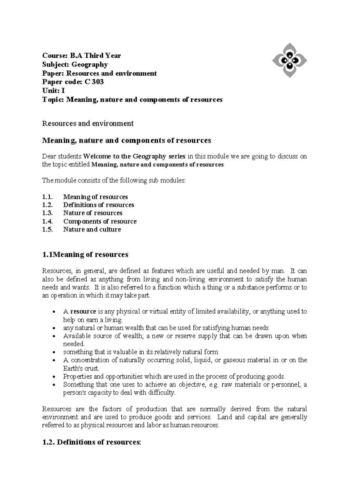 2 script - Meaning nature and components of resources 2003 ...