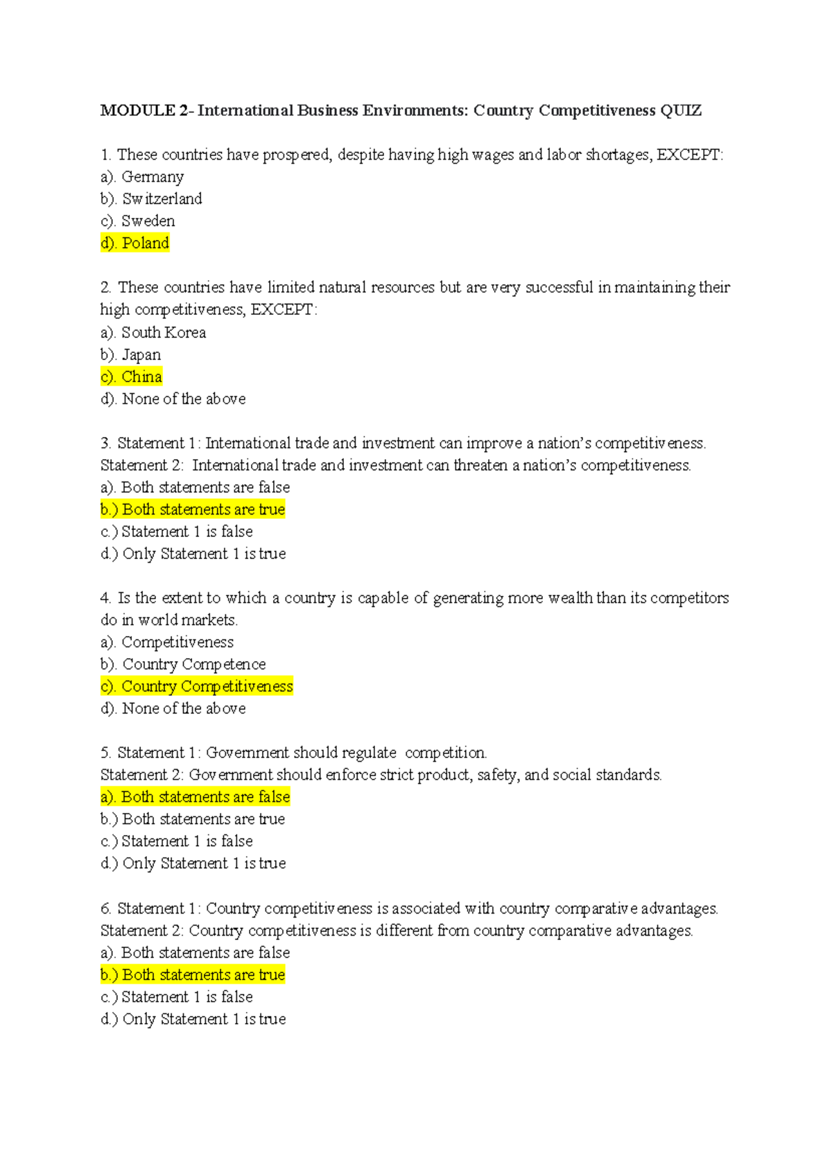 Group 2 Quiz and Answer Key - MODULE 2- International Business ...
