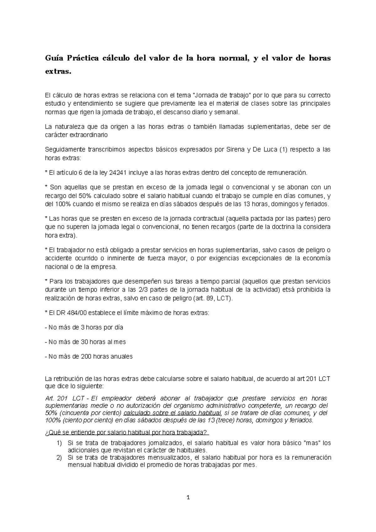 Practica Valor Hora - Ejercicitacion de como se calcula Horas extras ...