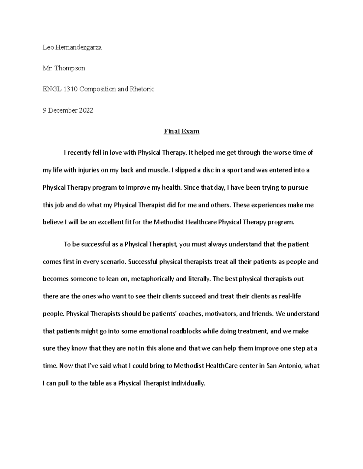 Final EXAM Statement - Leo Hernandezgarza Mr. Thompson ENGL 1310 ...