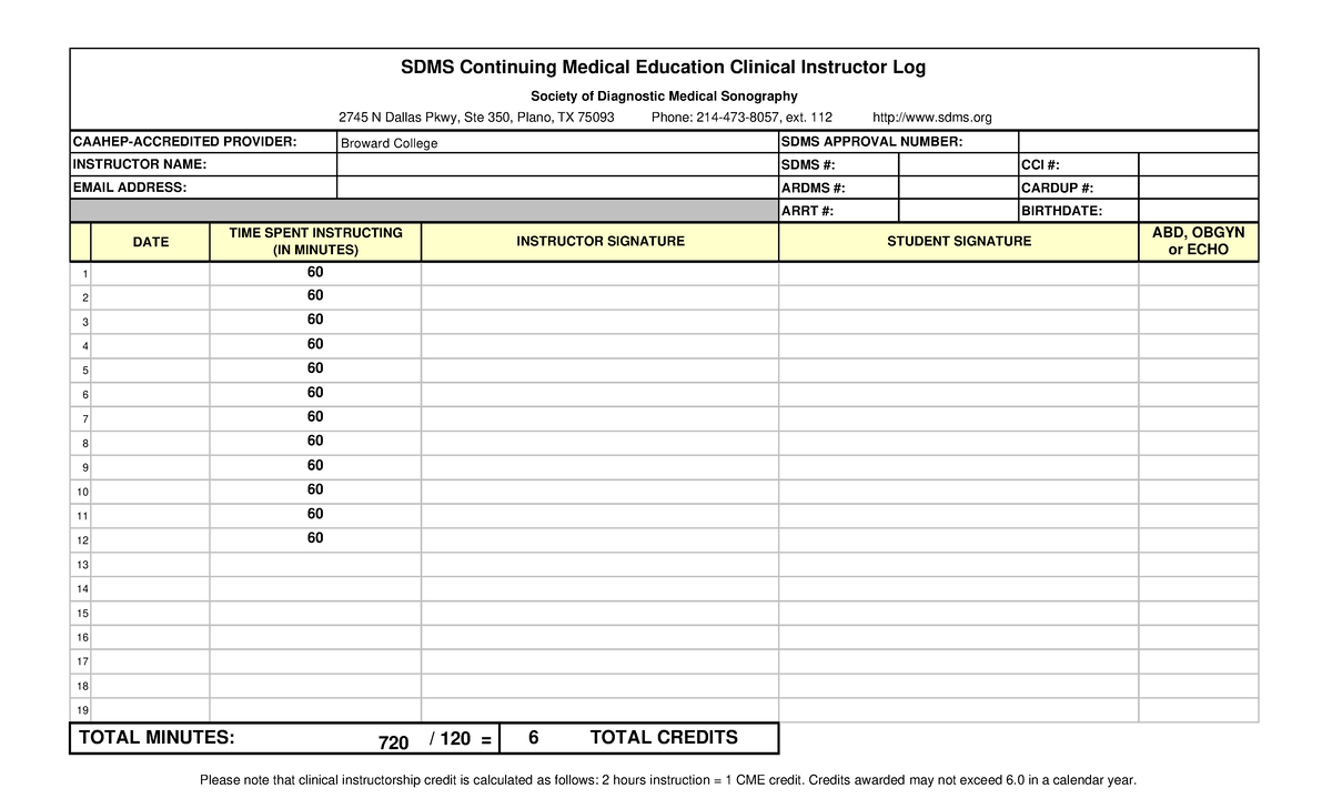 CMEClinical Instructor Log - 2018 - SDMS Continuing Medical Education ...