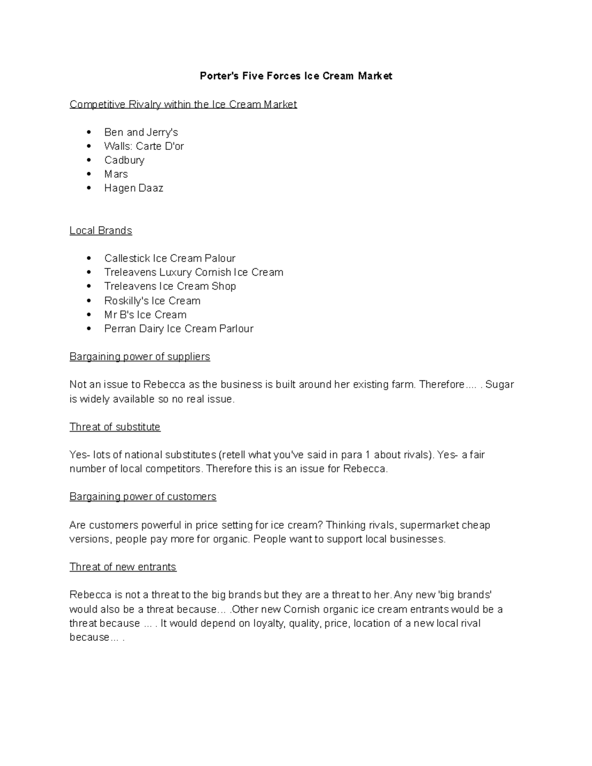 Porters 5 forces notes - Porter's Five Forces Ice Cream Market ...