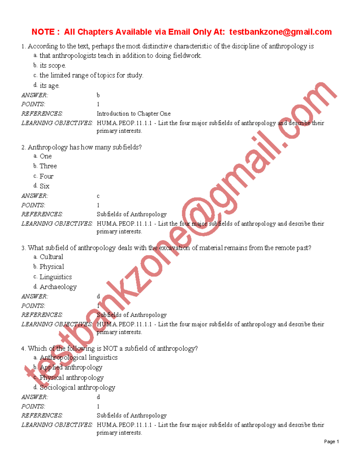 Test Bank and Solutions For Humanity, An Introduction to Cultural ...