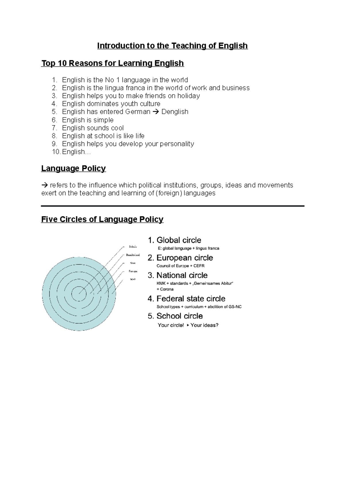 Introduction to the Teaching of English - .. Language Policy refers to ...