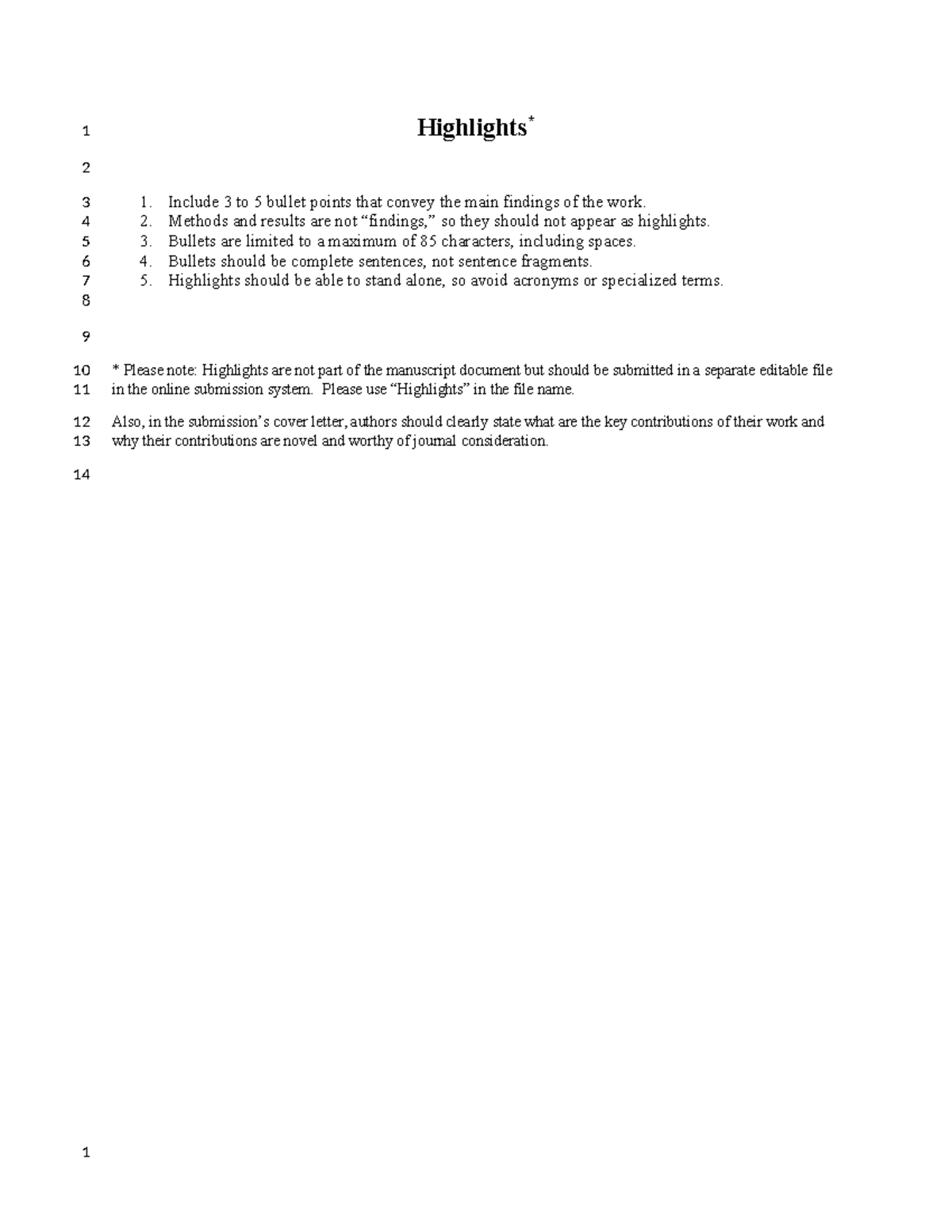 Research Article template and guidance - Highlights * 1. Include 3 to 5 ...