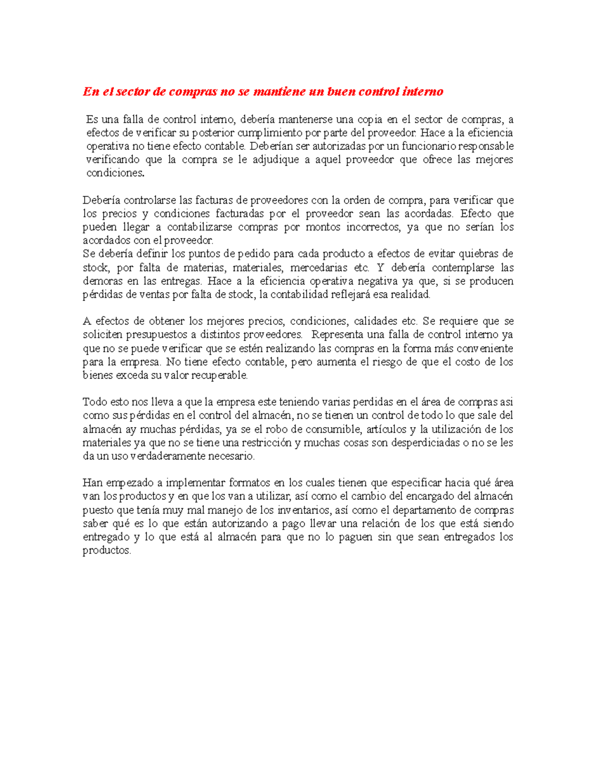 Control Interno DEL Departamento DE Compras - En el sector de compras ...