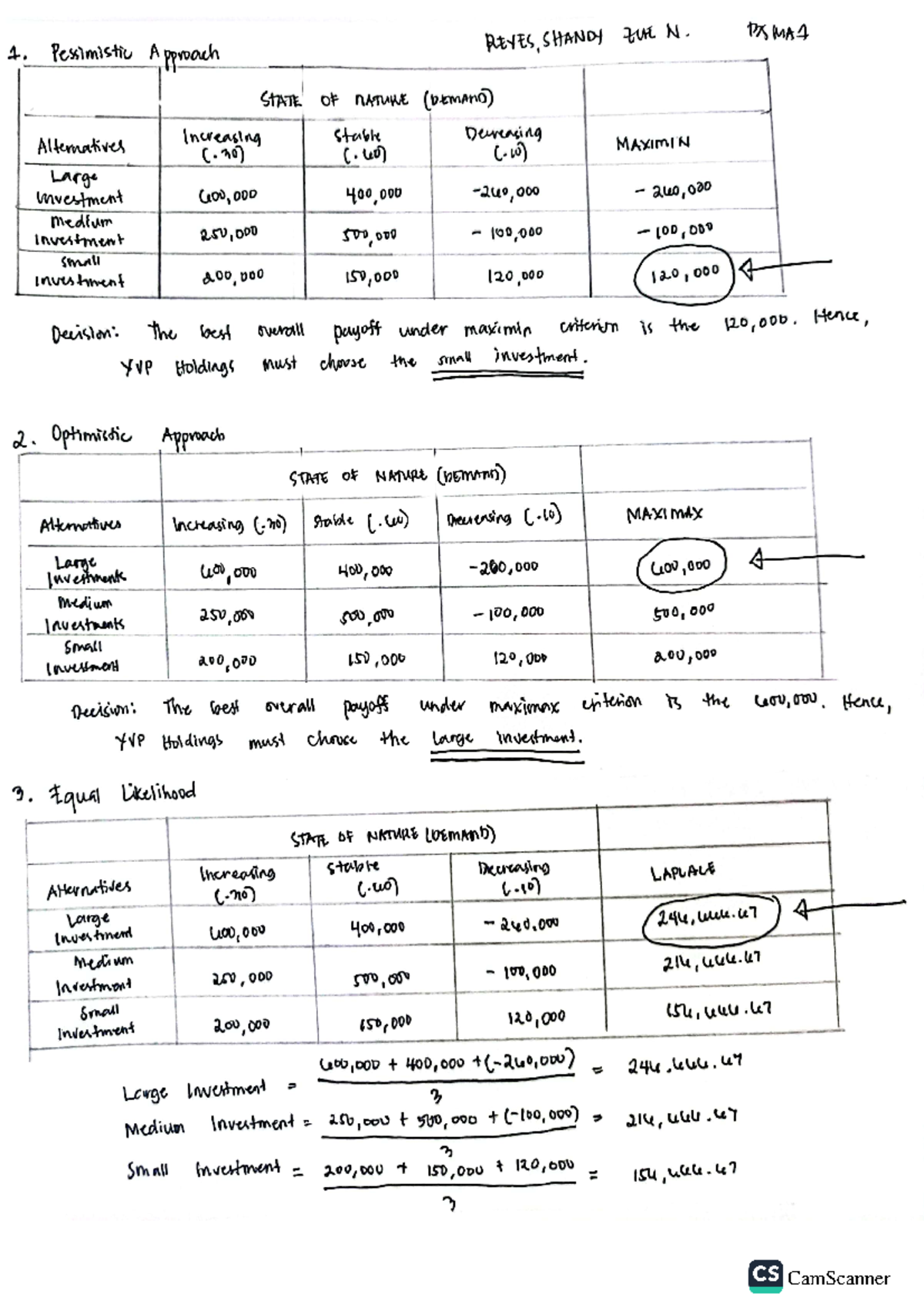 Decision Analysis - Management Science - CamScanner CamScanner - Studocu