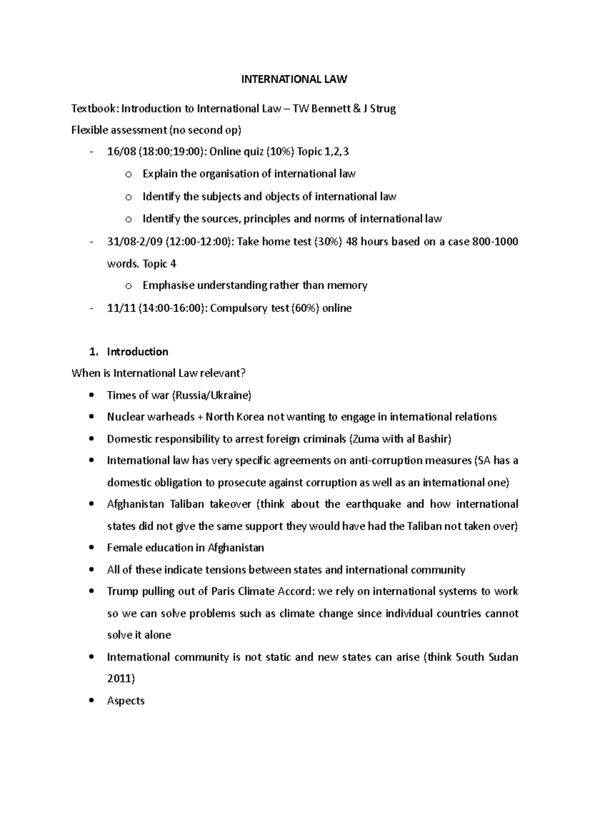 International LAW class notes - INTERNATIONAL LAW Textbook ...