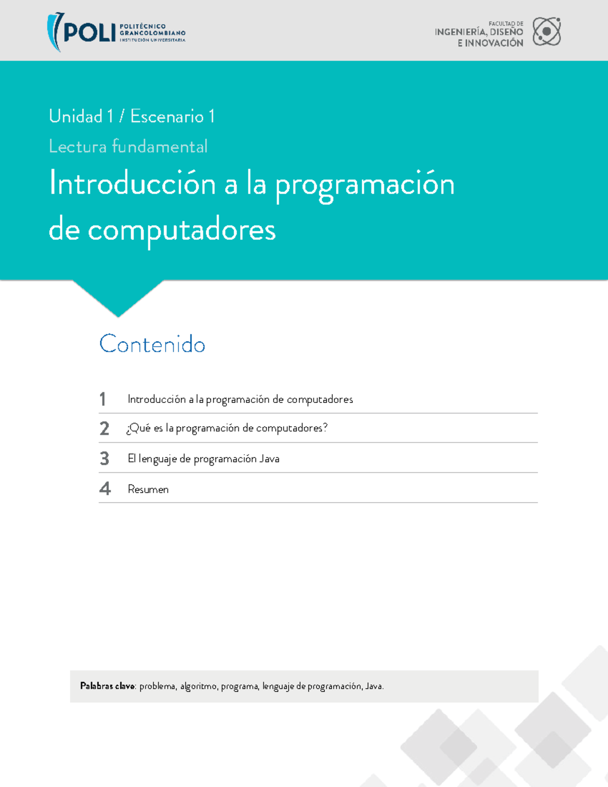 Programacion de computadores Escenario 1 - Contenido 1 2 3 4 Introducción a la programación de ...
