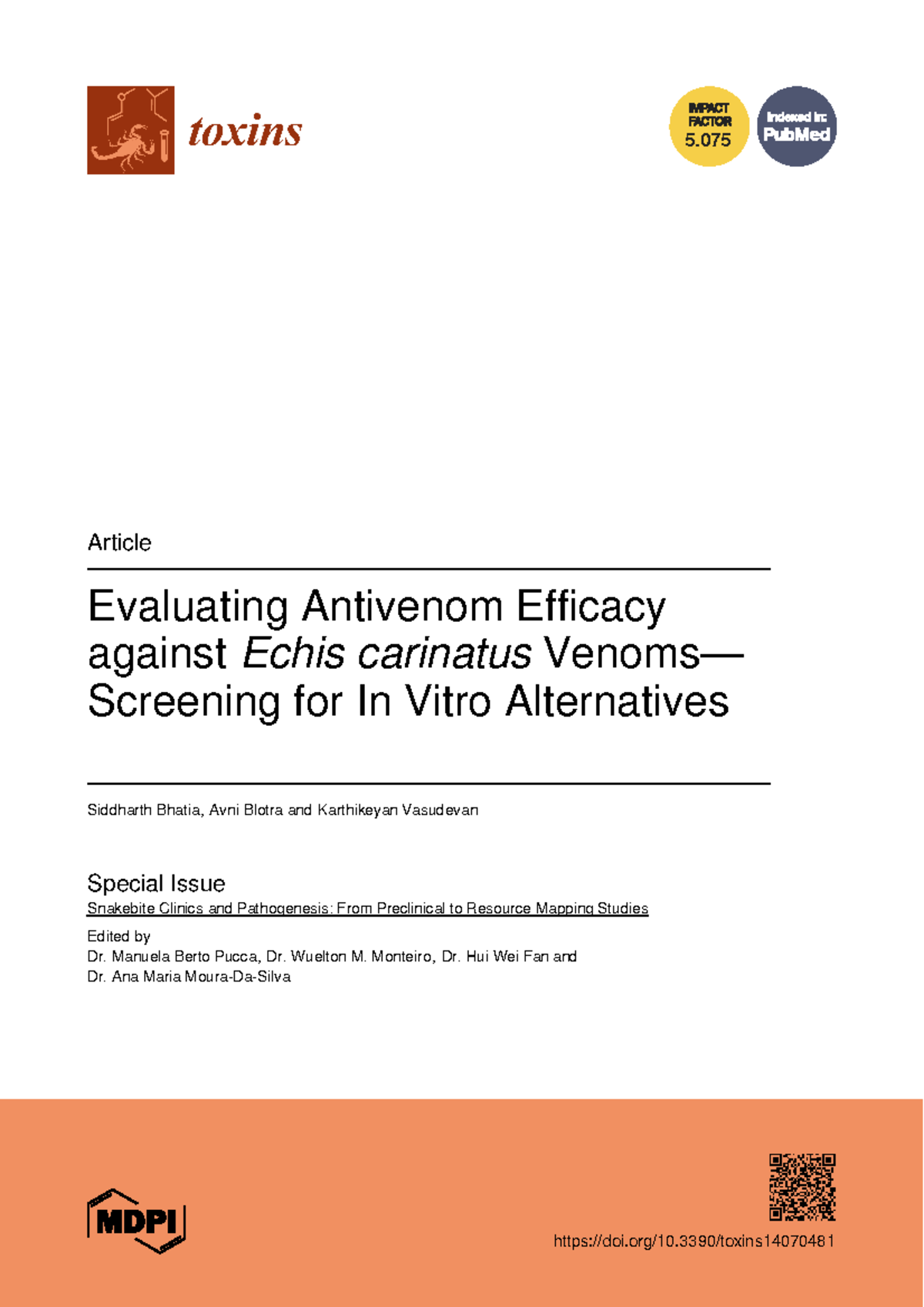 Toxins 14 00481 with cover - 5. Article Evaluating Antivenom Efficacy against Echis carinatus ...