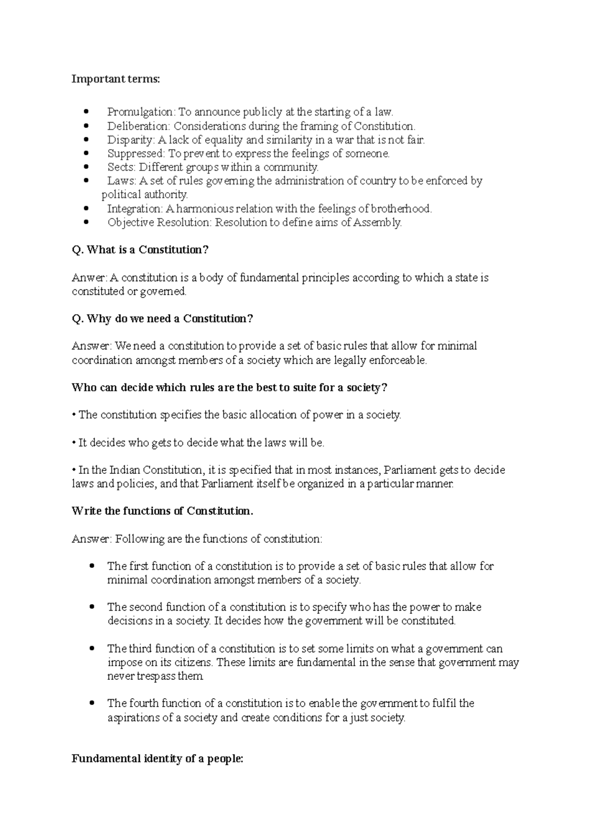 Ch 1 notes - Important terms: Promulgation: To announce publicly at the ...