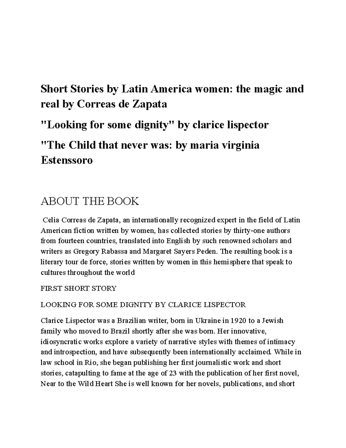 Seminar Final - Summary postcolonial literature - Short Stories by ...