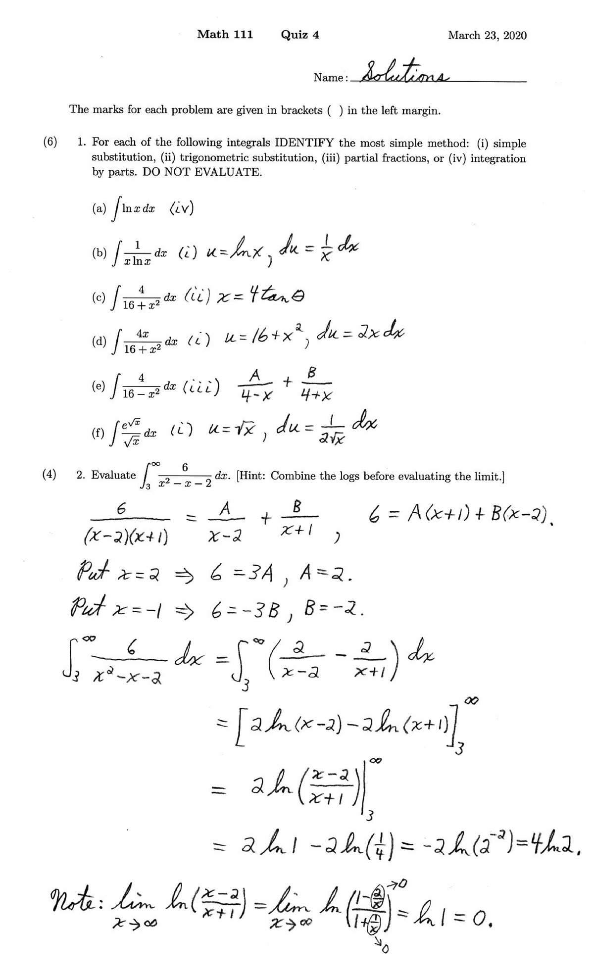 Math 111-W2020-Quiz4-sol - MATH 111 - Studocu