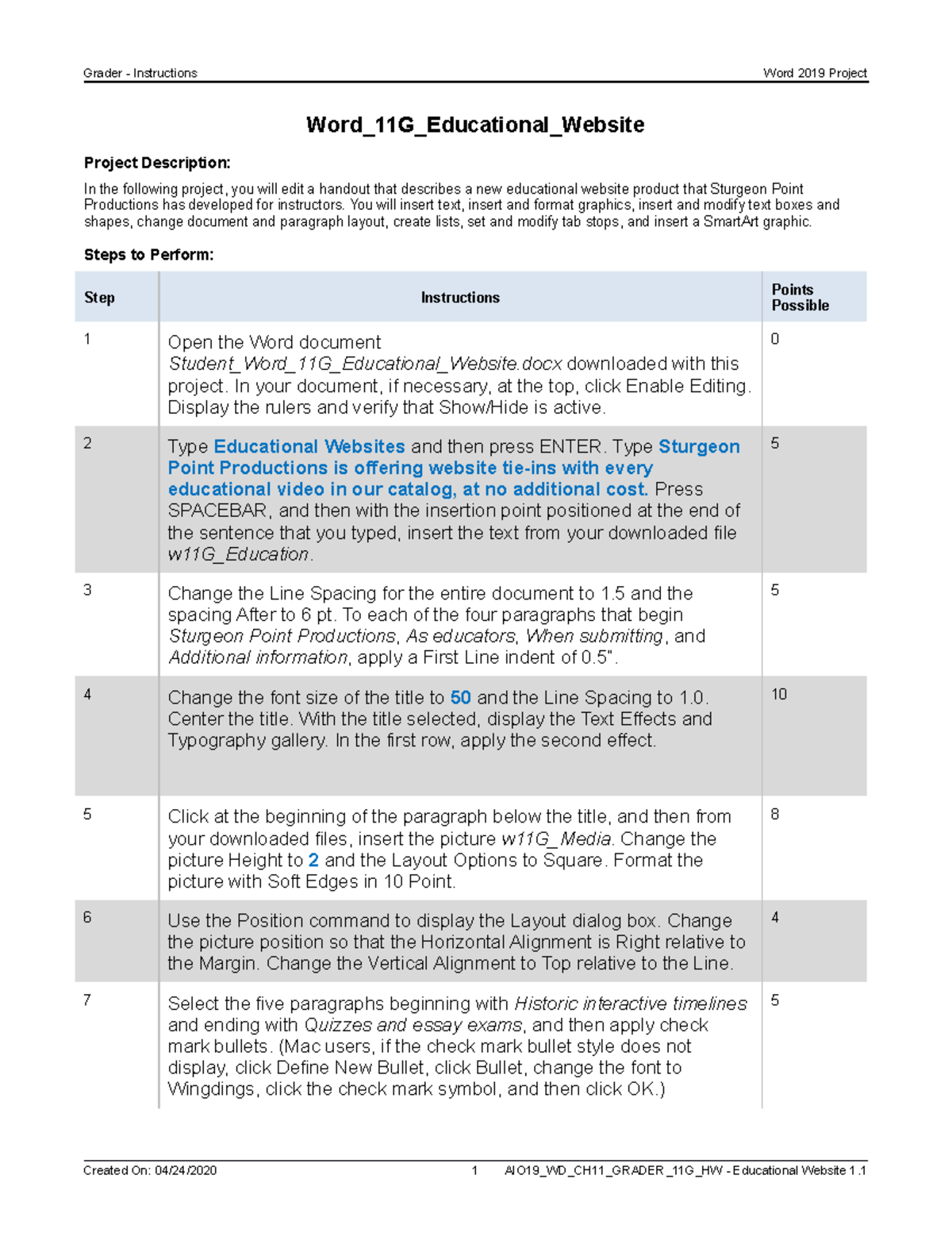 Word 11G Educational Website Instructions - Grader - Instructions Word 2019 Project - Studocu
