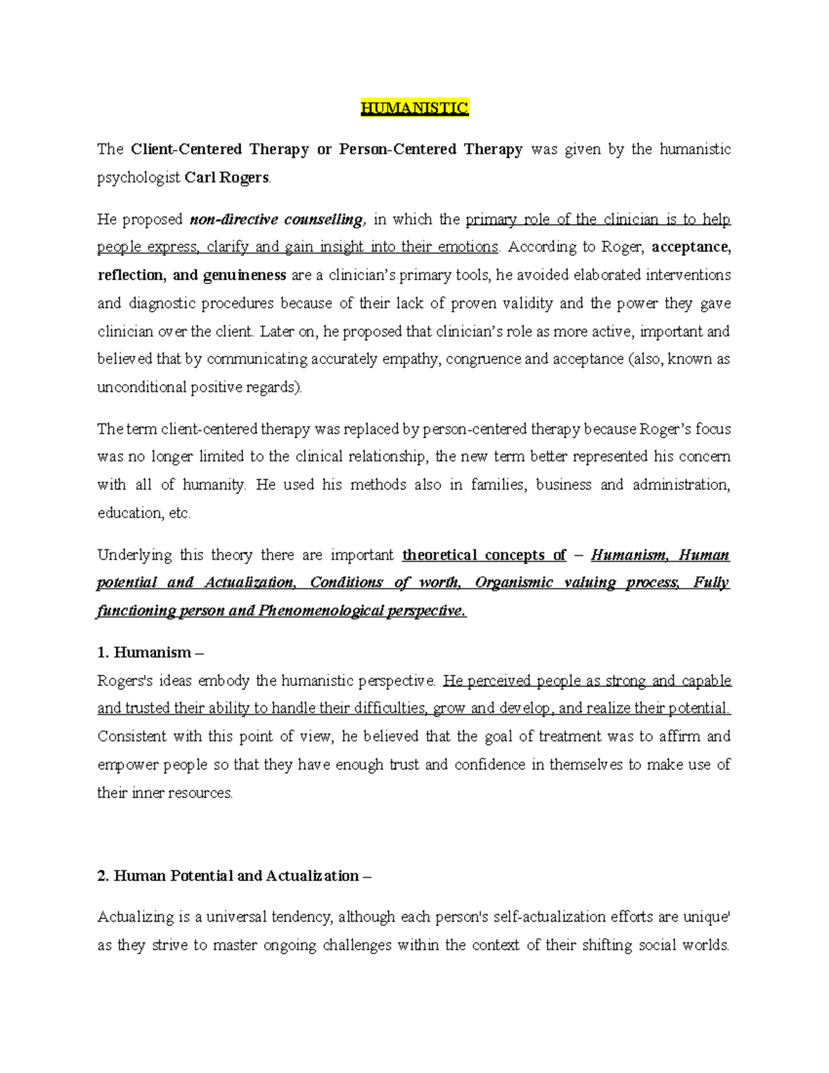 Humanistic & Existential Therapy - HUMANISTIC The Client-Centered ...