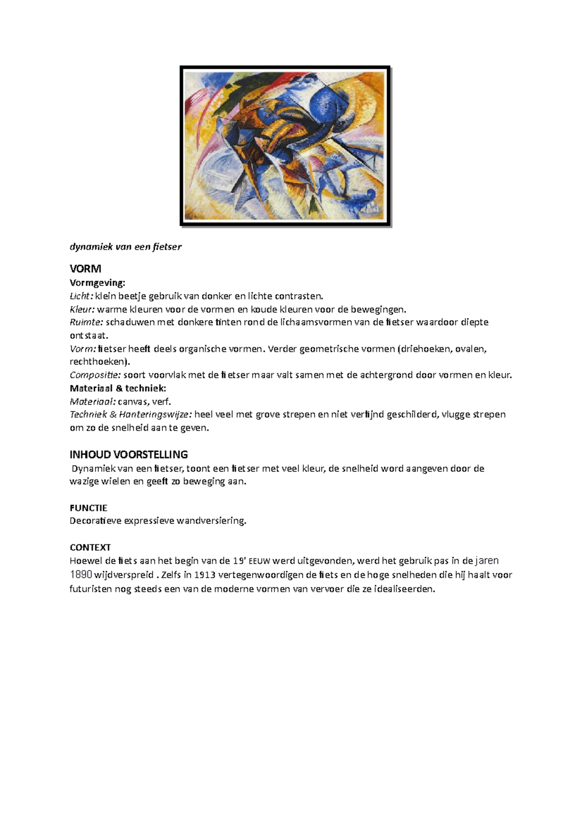 Analyse - verslag van een kunstwerk - dynamiek van een fietser VORM ...