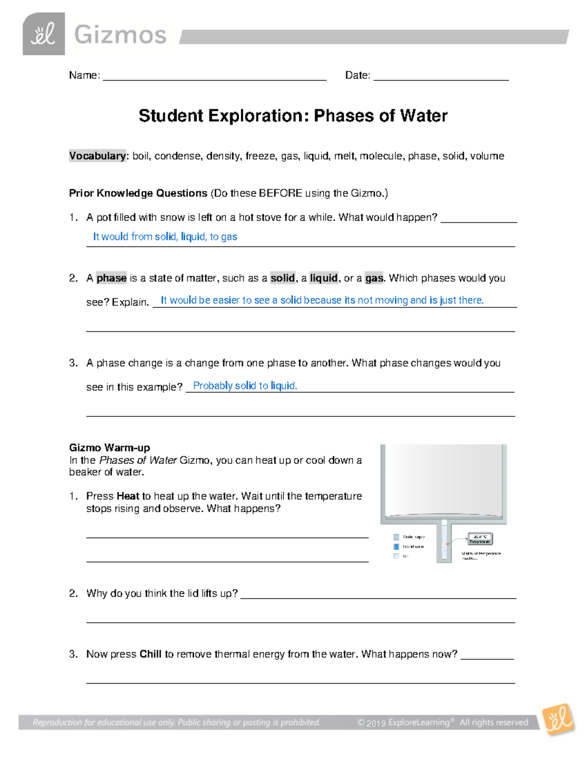 Phases Water SE - Name: ______________________________________ Date
