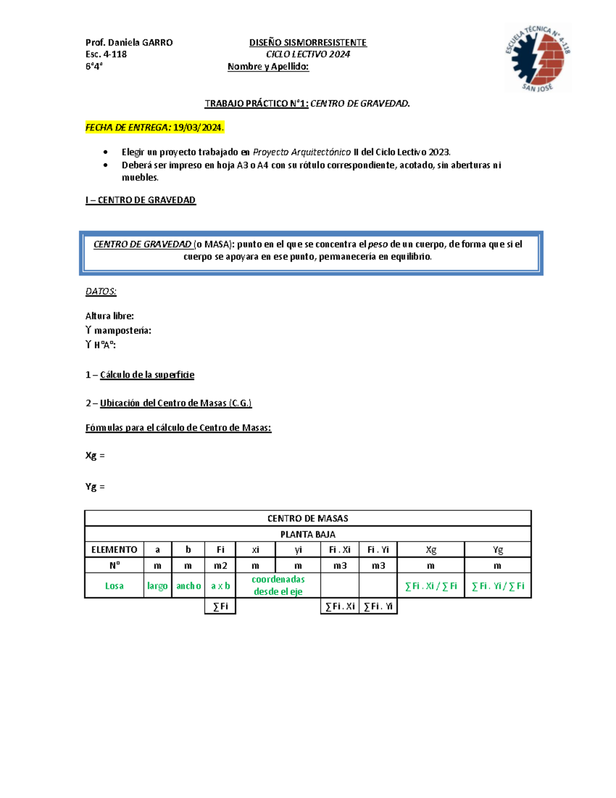 Trabajo Práctico N°1 - Sismo - Prof. Daniela GARRO DISEÑO ...