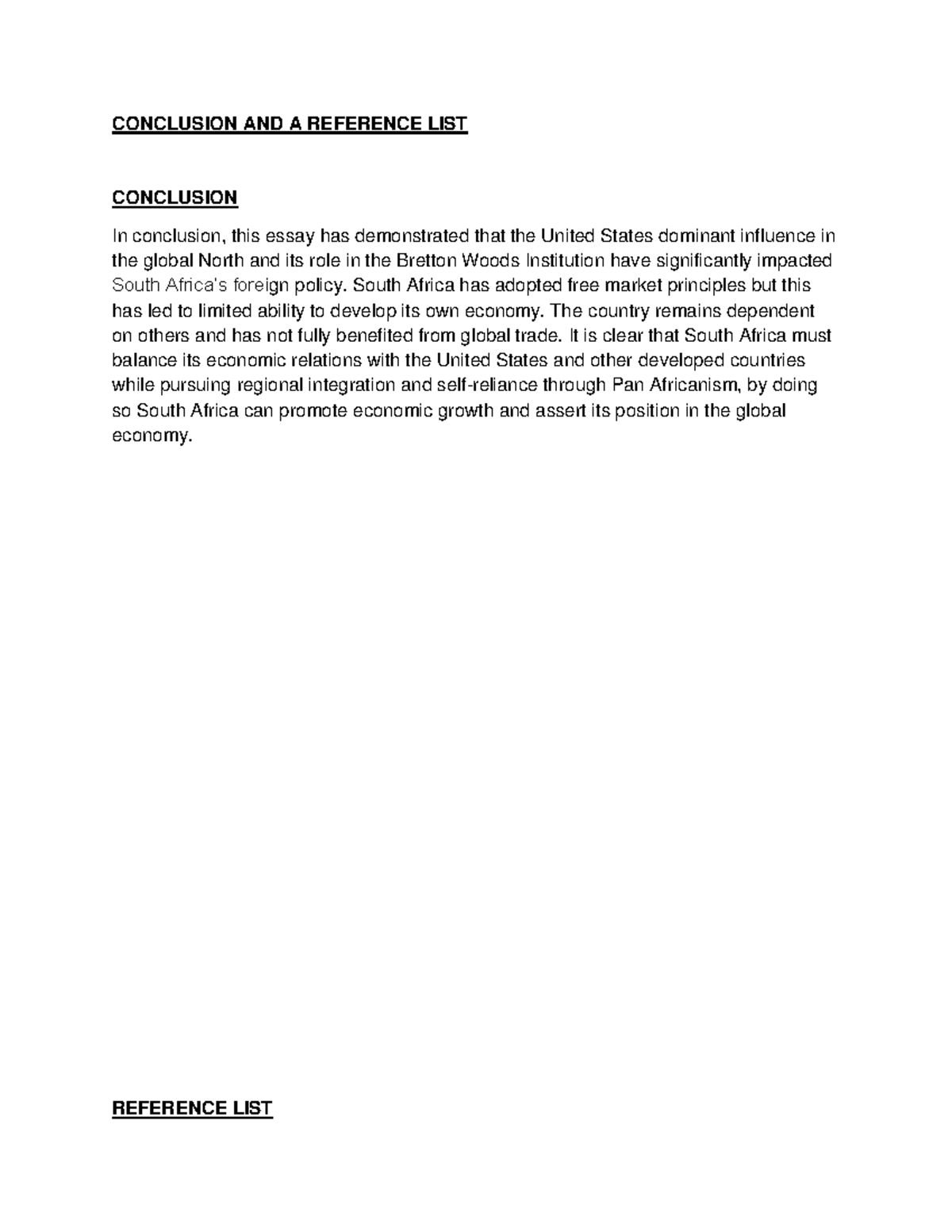 Conclusion INTR1010- Copy - CONCLUSION AND A REFERENCE LIST CONCLUSION ...
