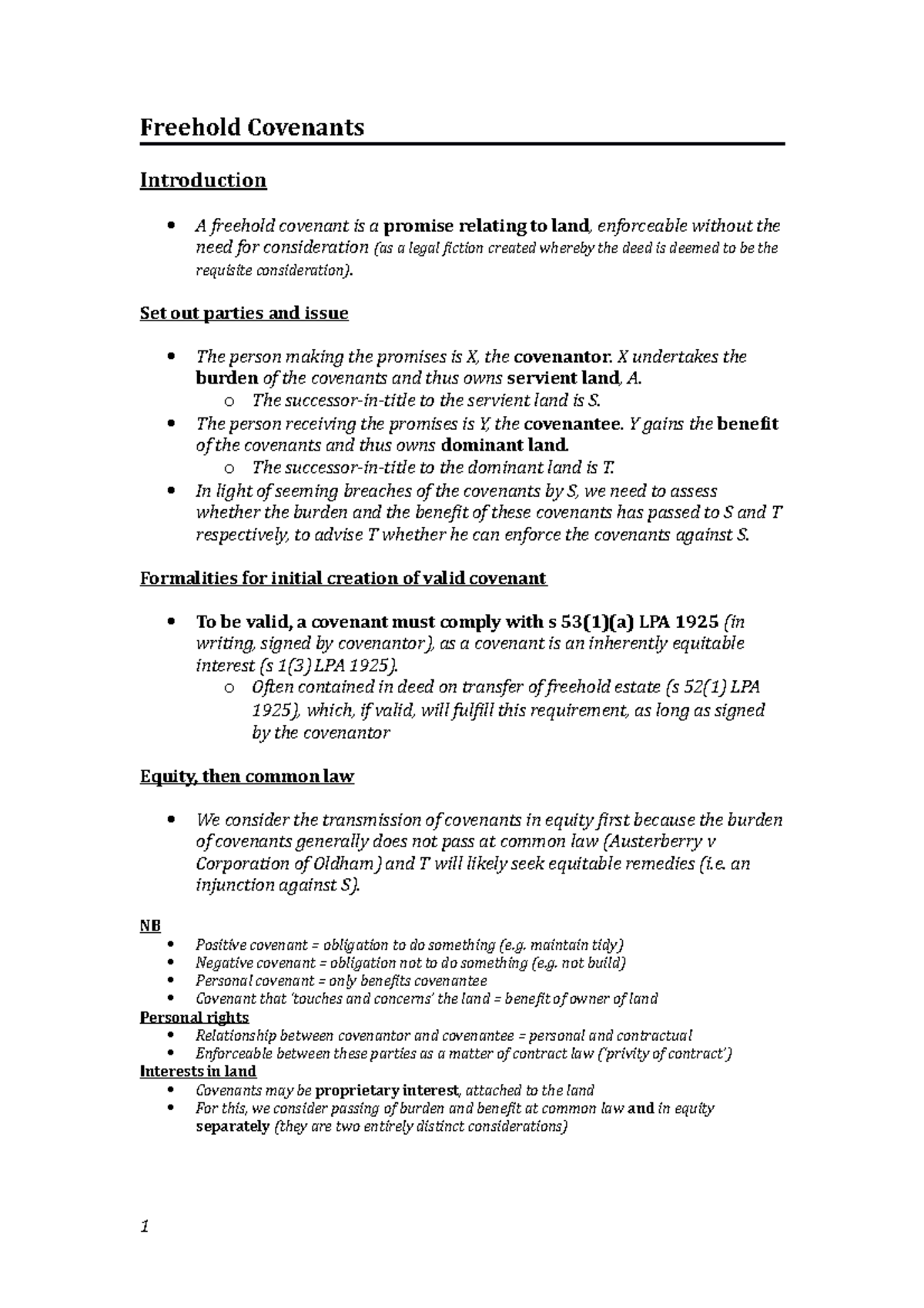 09 Freehold Covenants - Land Law - Freehold Covenants Introduction A ...