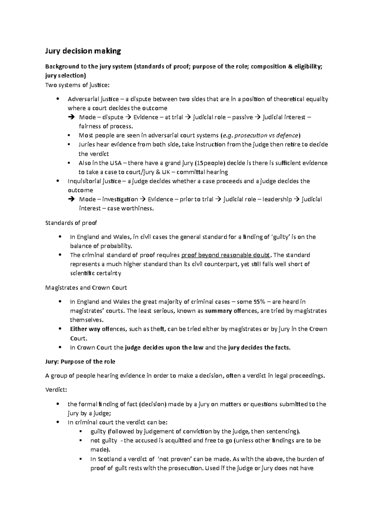 Jury decision making - Lecture notes - Jury decision making Background ...